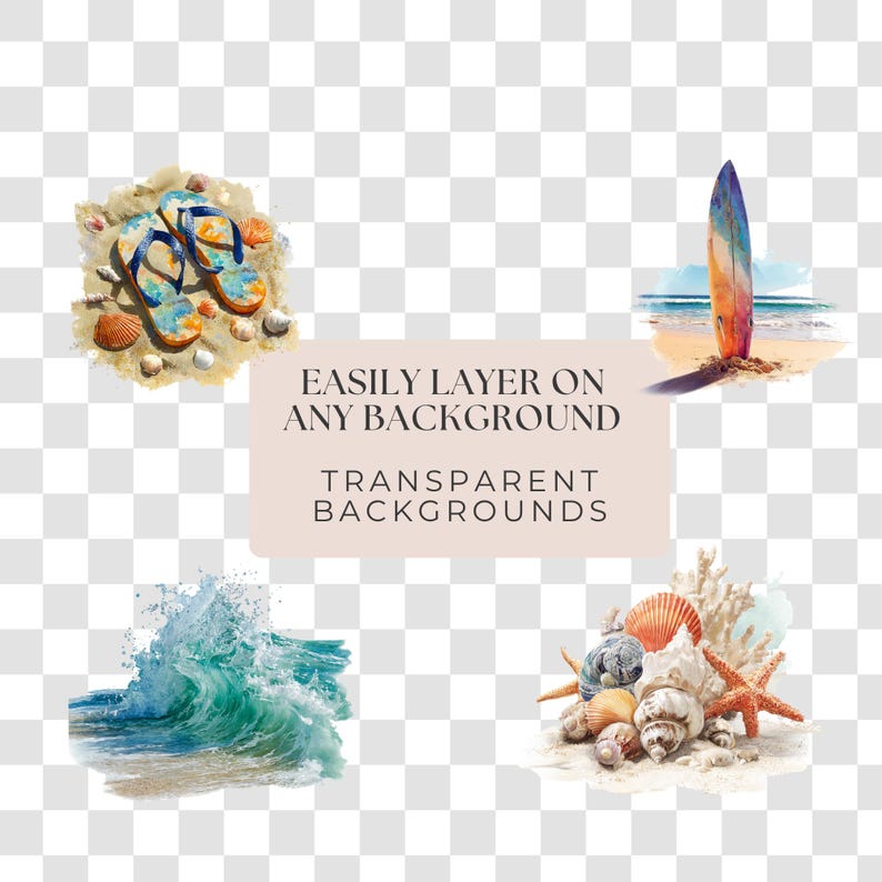 Watercolor Beach Day Clip Art: Summer Vacation Illustrations (digital ...