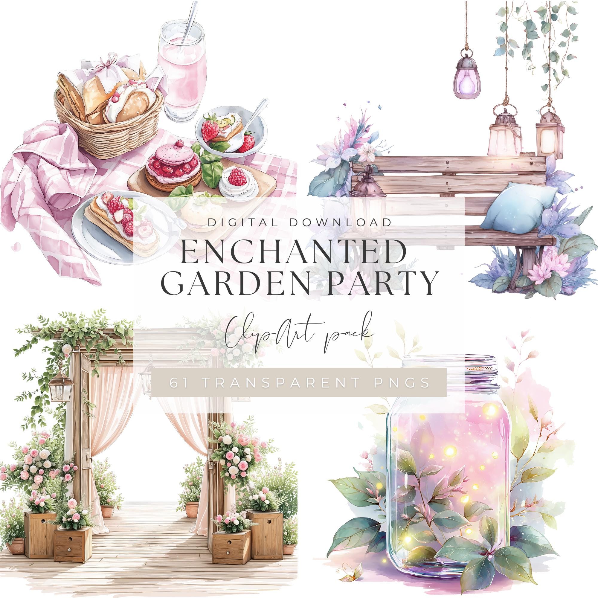 Enchanted Garden Party Clip Art | Whimsical Fairy Tale Illustrations ...