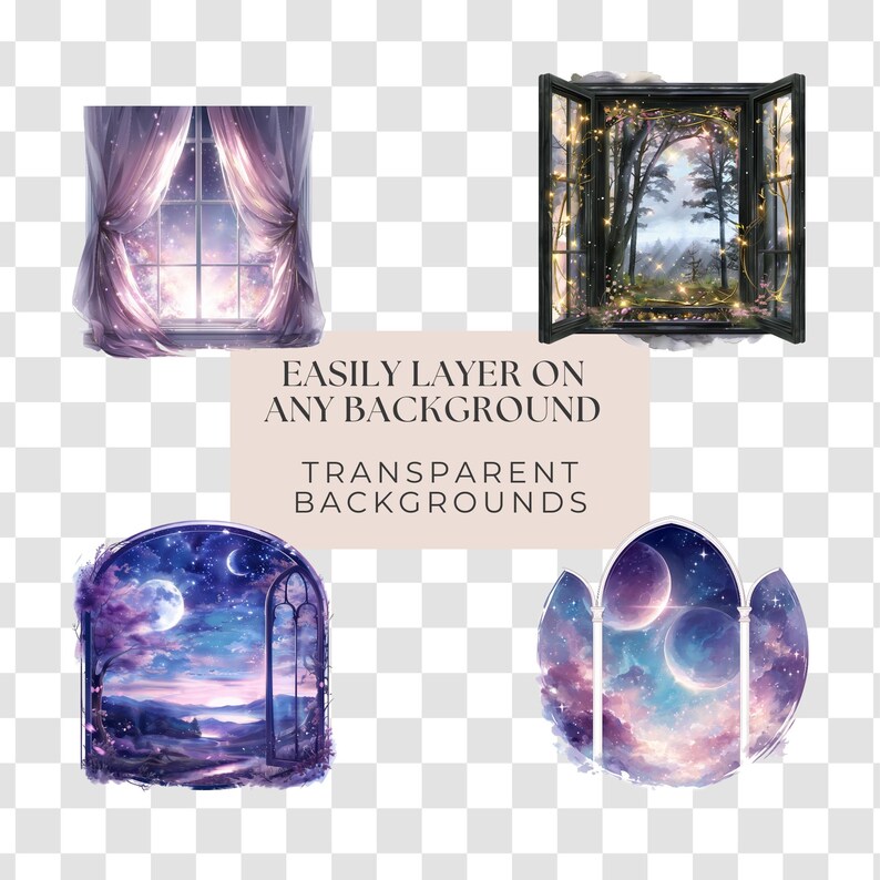 22 Celestial Windows Clipart: Fantasy Window Pngs | (PNG, 300 DPI ...