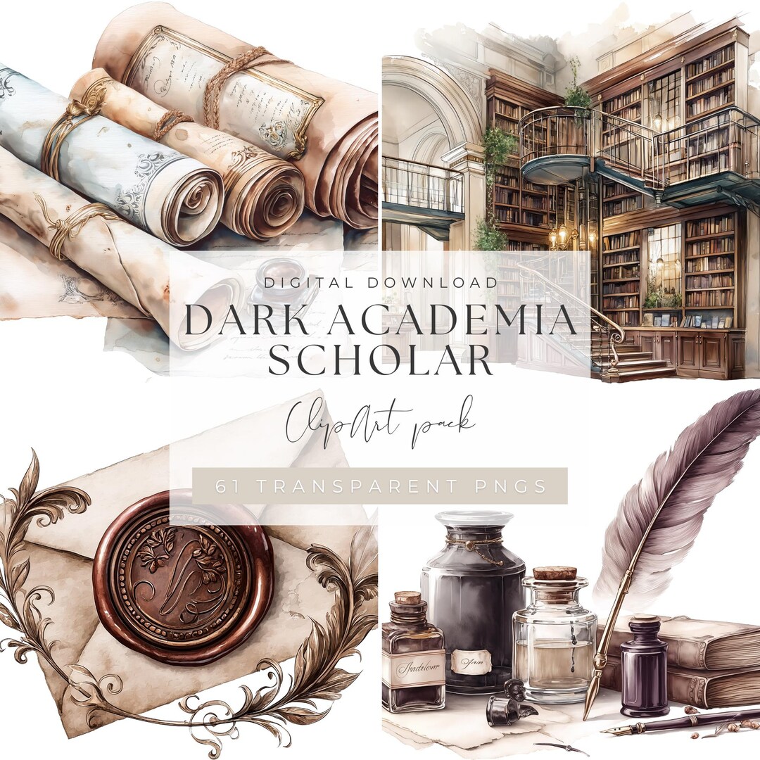 61 Dark Academia Clipart: Vintage Scholar Illustrations (digital ...