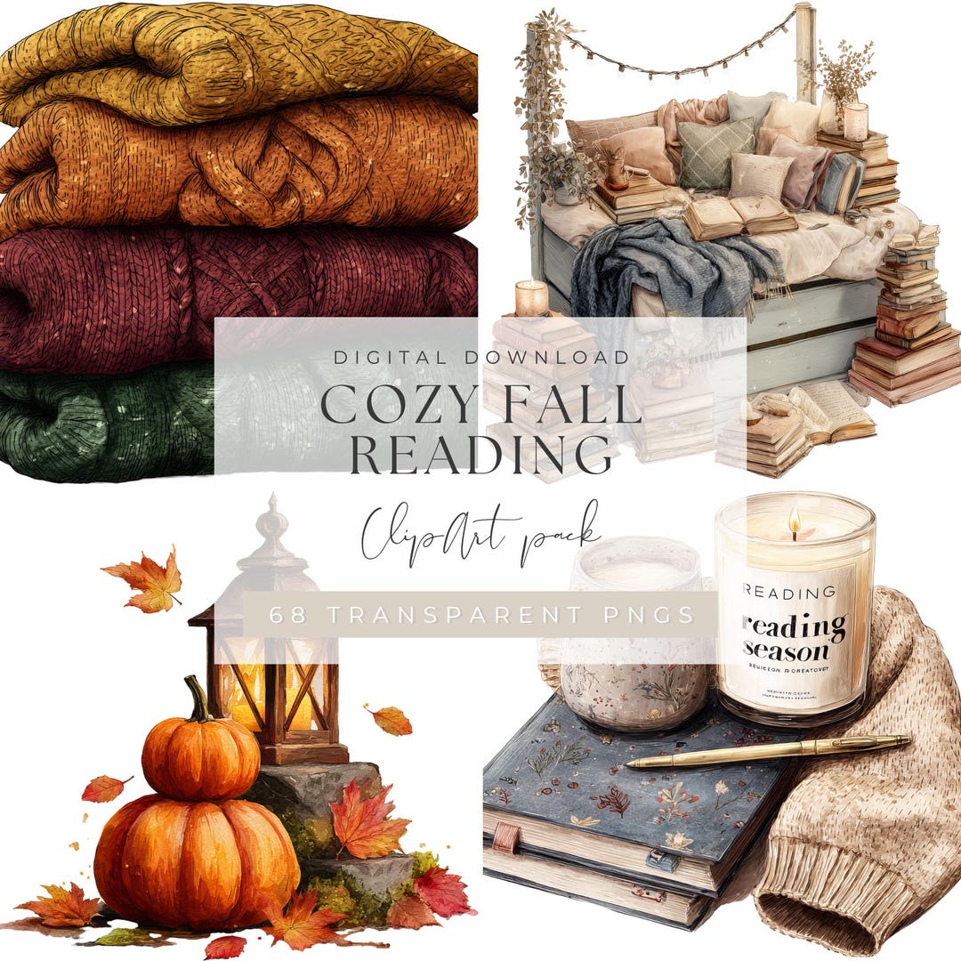 68 Cozy Autumn Clipart: Fall Book Lover Illustrations (digital Download ...