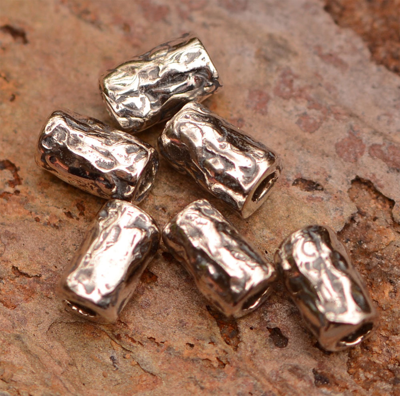 Artisan Tube Shaped Bead in Sterling Silver SS-159 set of 6 - Etsy
