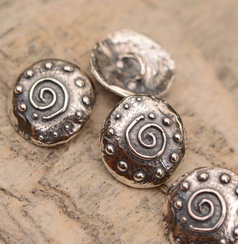Spiral Dotted Button Artisan Sterling Silver Button Clasp - Etsy