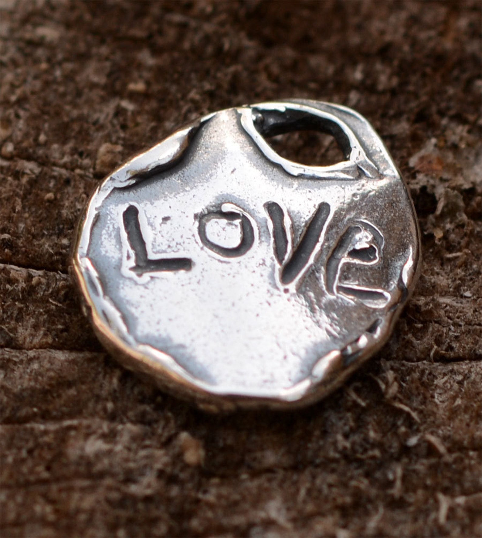 Rustic Sterling Silver Heart Charm Etched Love on Back, Catd-452 (ONE ...