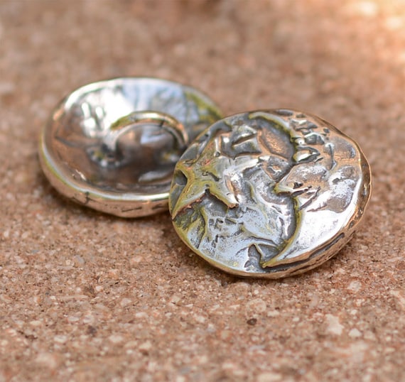Moon and Star Artisan Button in Sterling Silver B-337 ONE - Etsy