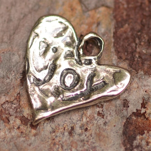 Rustic Sterling Silver Heart Charm Etched Love on Back CH-452 | Etsy