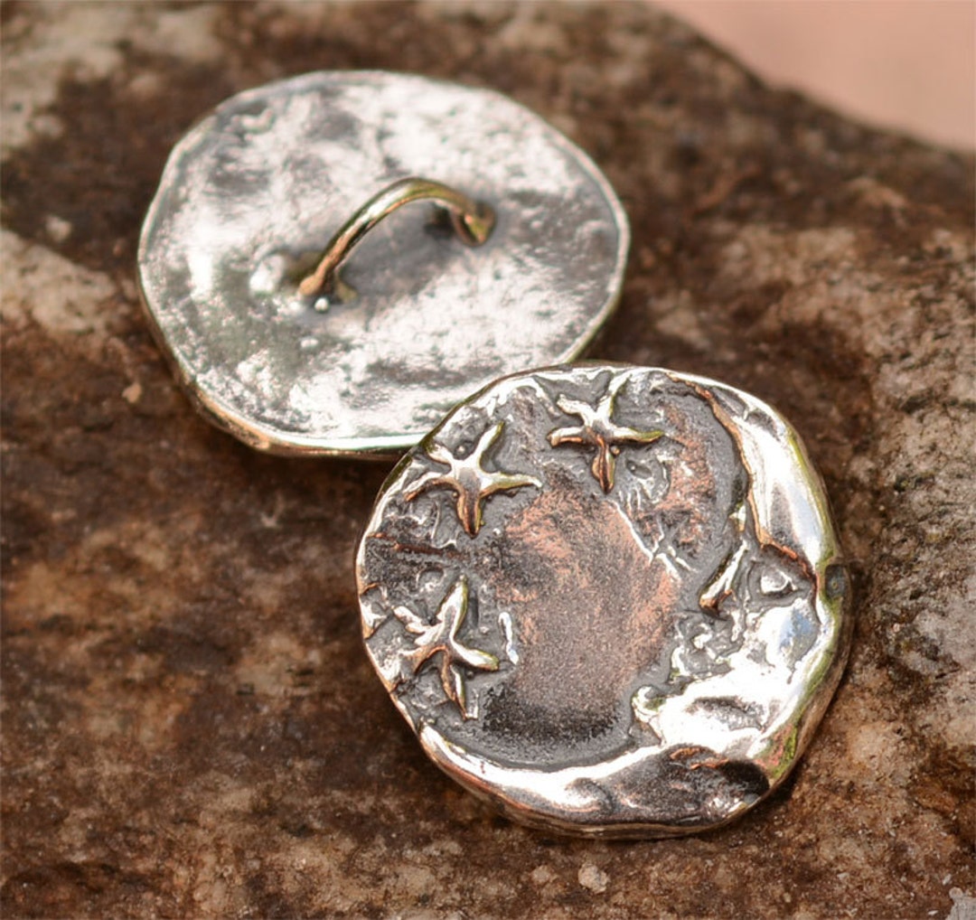 Moon Button // Sterling Silver Moon Face and Stars Button - Etsy