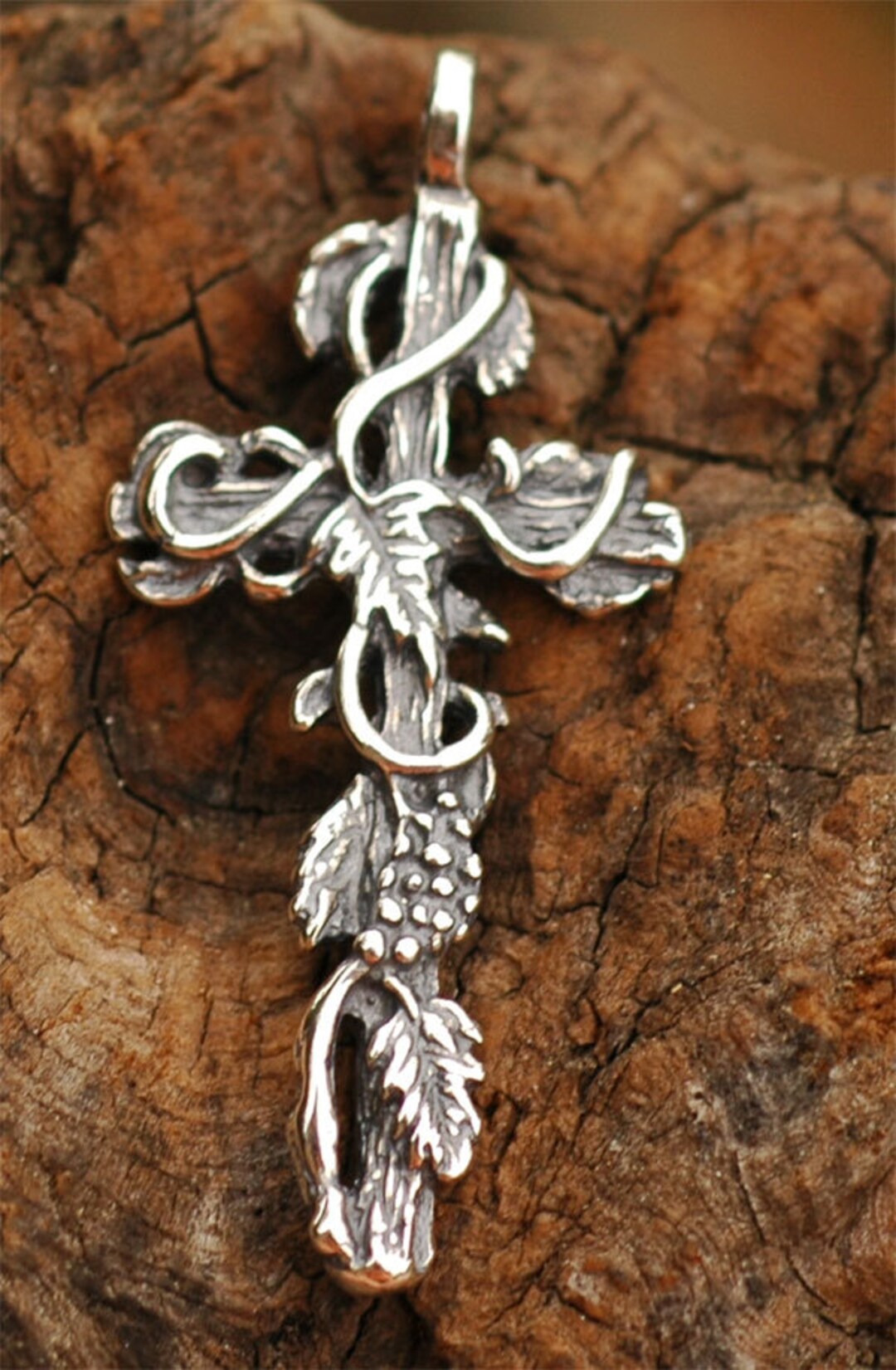 Vines Cross Pendant in Sterling Silver, Catd-68 - Etsy