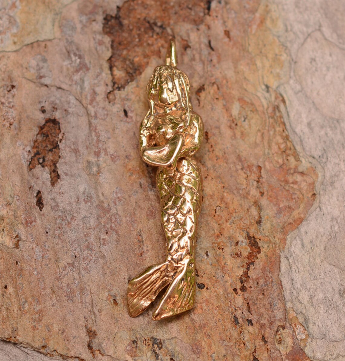 Mermaid Pendant in Rustic Gold Bronze | Etsy