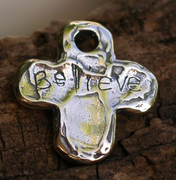 Believe Rustic Cross with Star Charm in Sterling Silver R-76 | Etsy