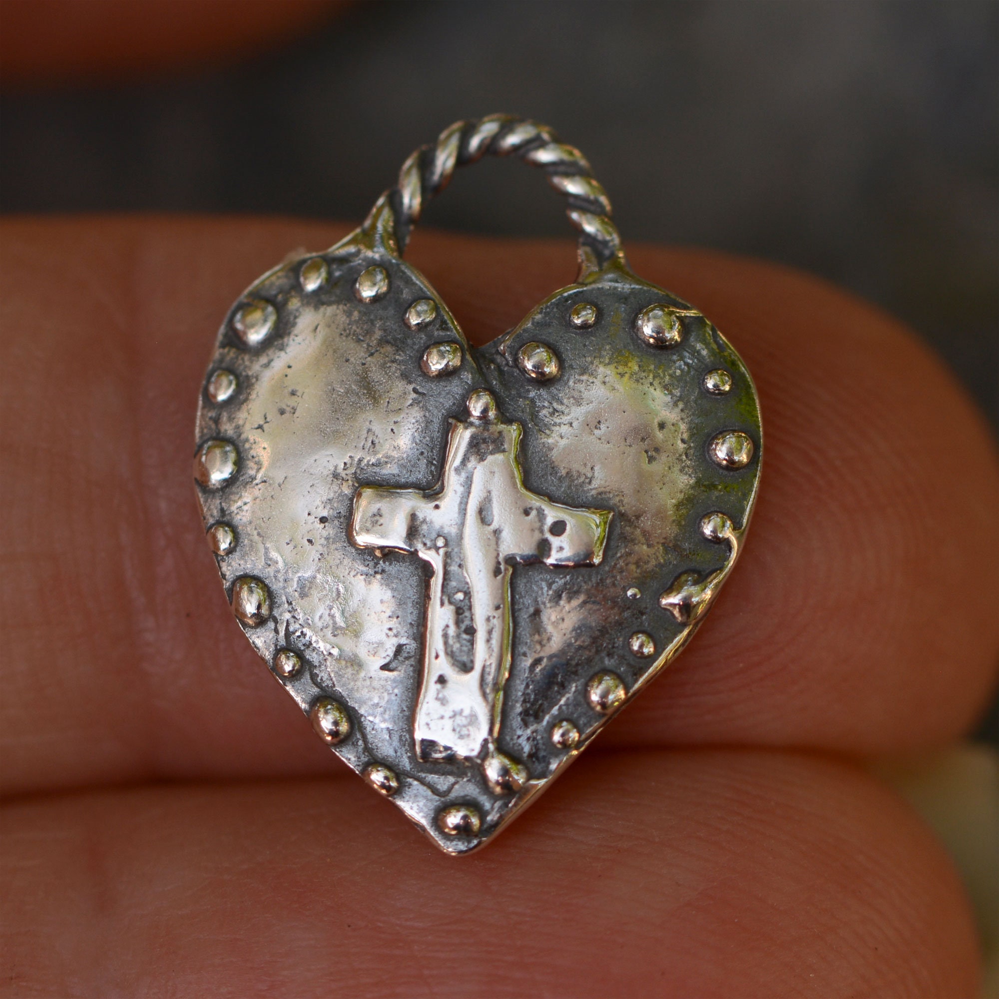 Heart With Cross Dotted Edge Heart With Cross in Sterling - Etsy