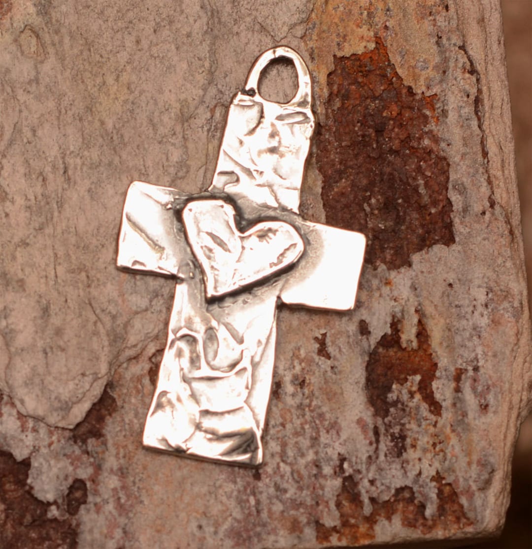 Cross W Heart Pendant in Sterling Silver, Catd-157a - Etsy