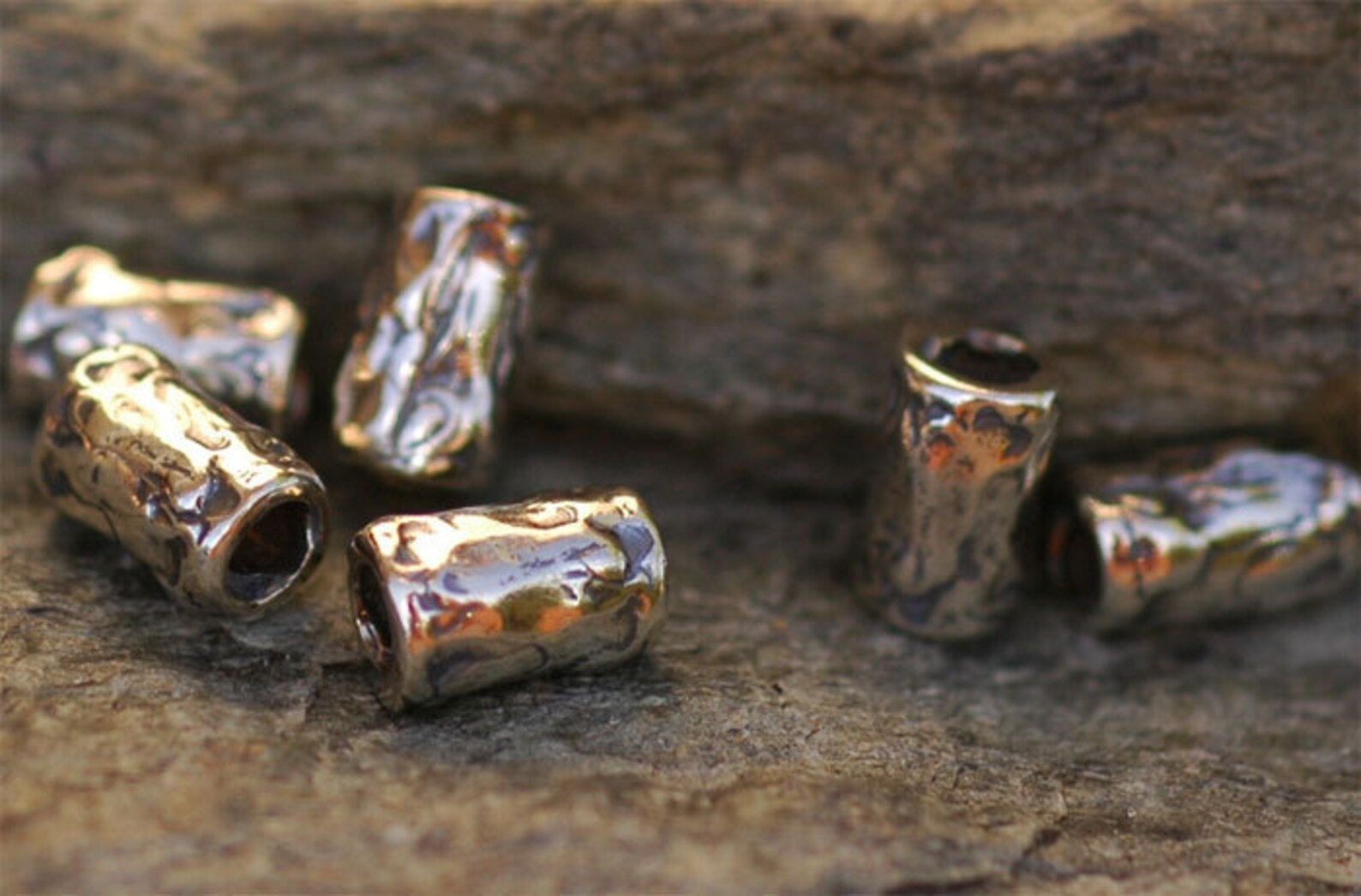 Artisan Tube Shaped Bead in Sterling Silver SS-159 set of 6 - Etsy