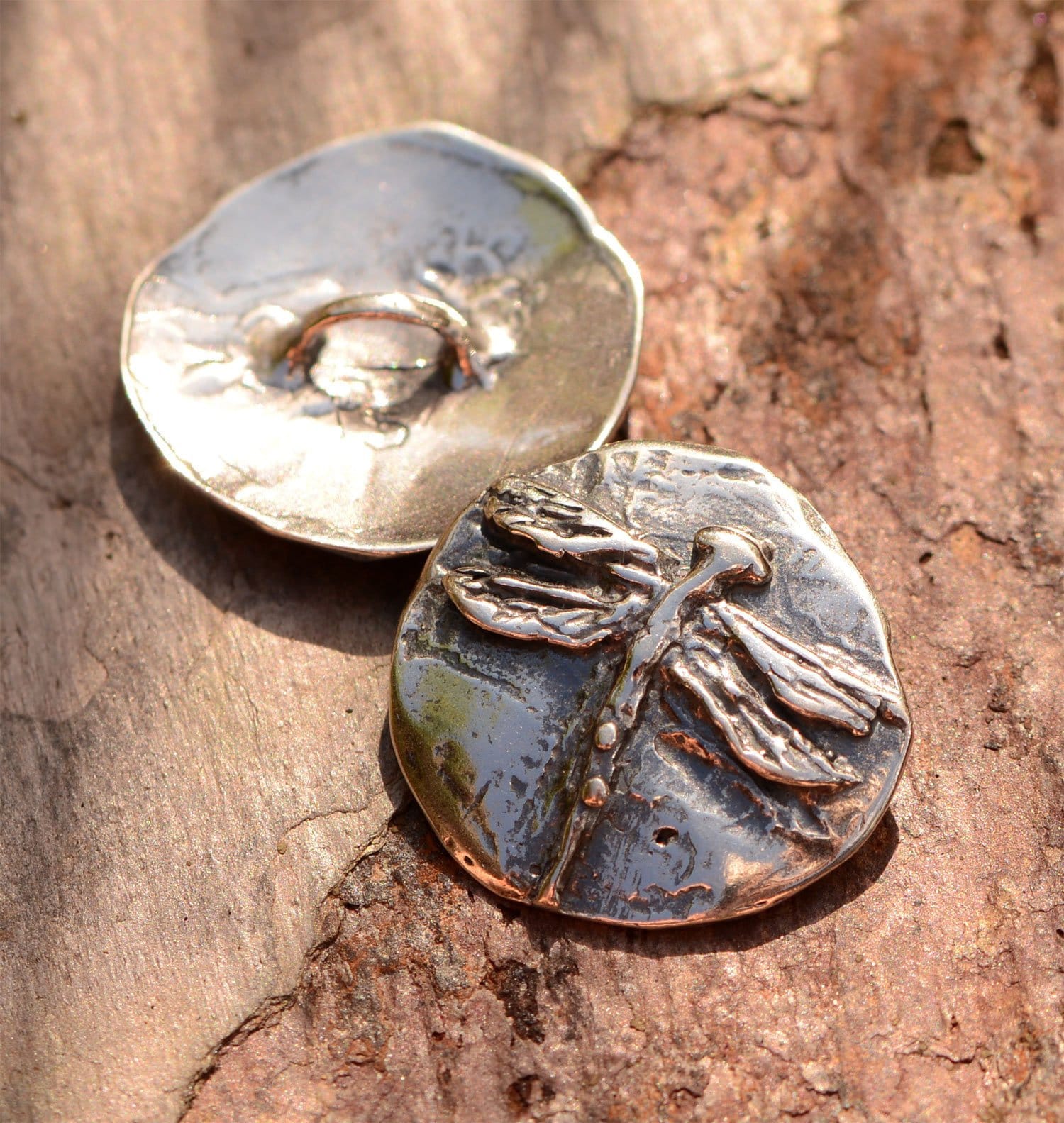 Dragonfly Button Artisan Sterling Silver Dragonfly Button | Etsy