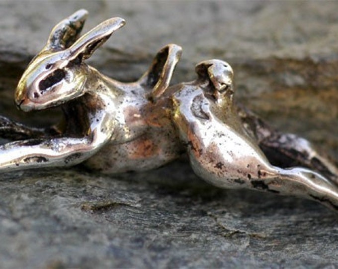 Artisan Leaping Bunny Rabbit Sterling Silver Pendant - Etsy