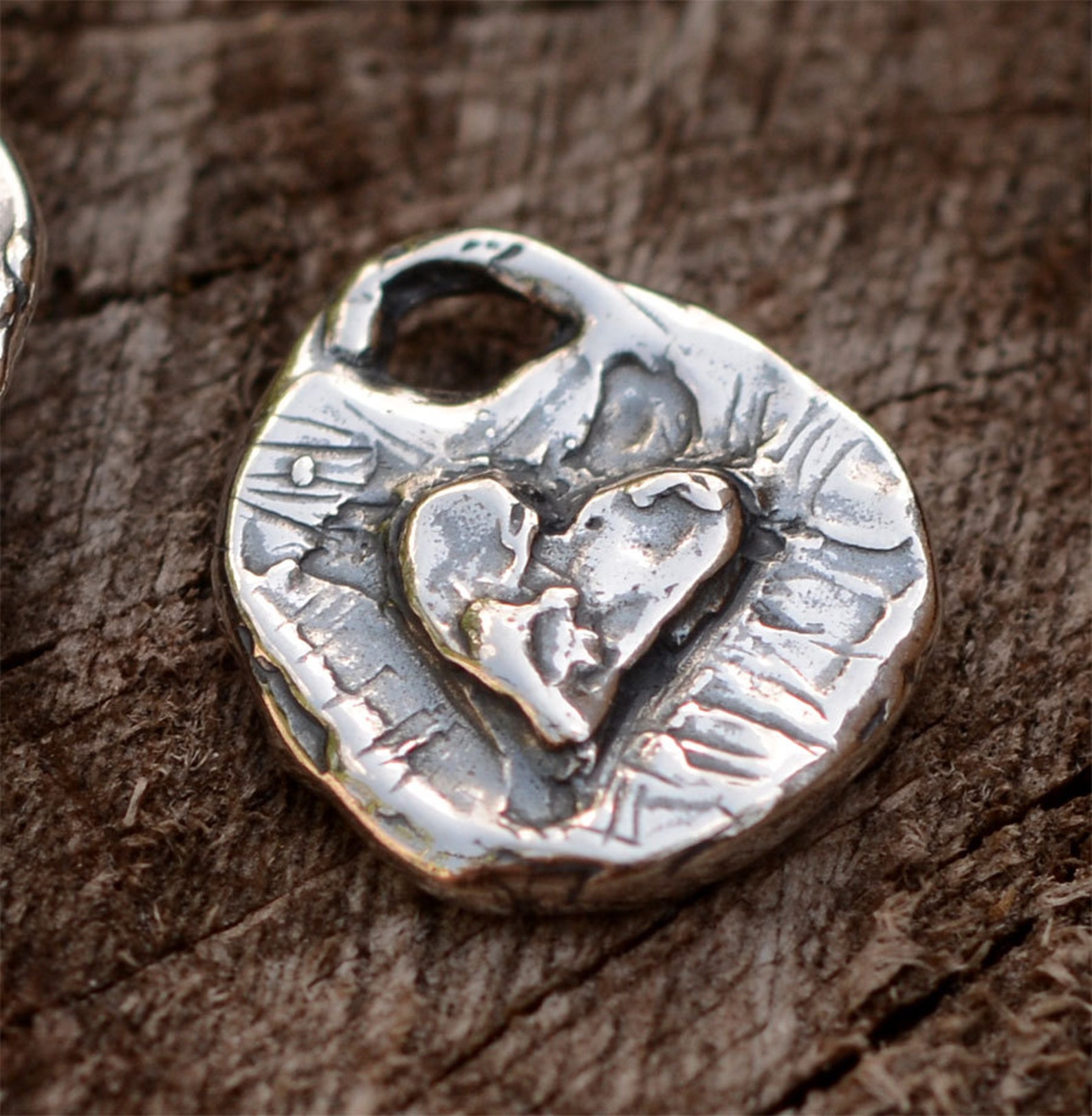 Rustic Sterling Silver Heart Charm Etched Love on Back, Catd-452 (ONE ...