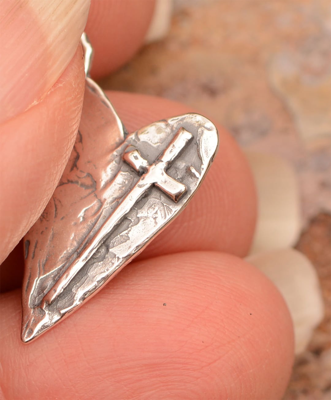 Sideways Cross on Heart, Sterling Silver Heart With Cross, SS-730 - Etsy