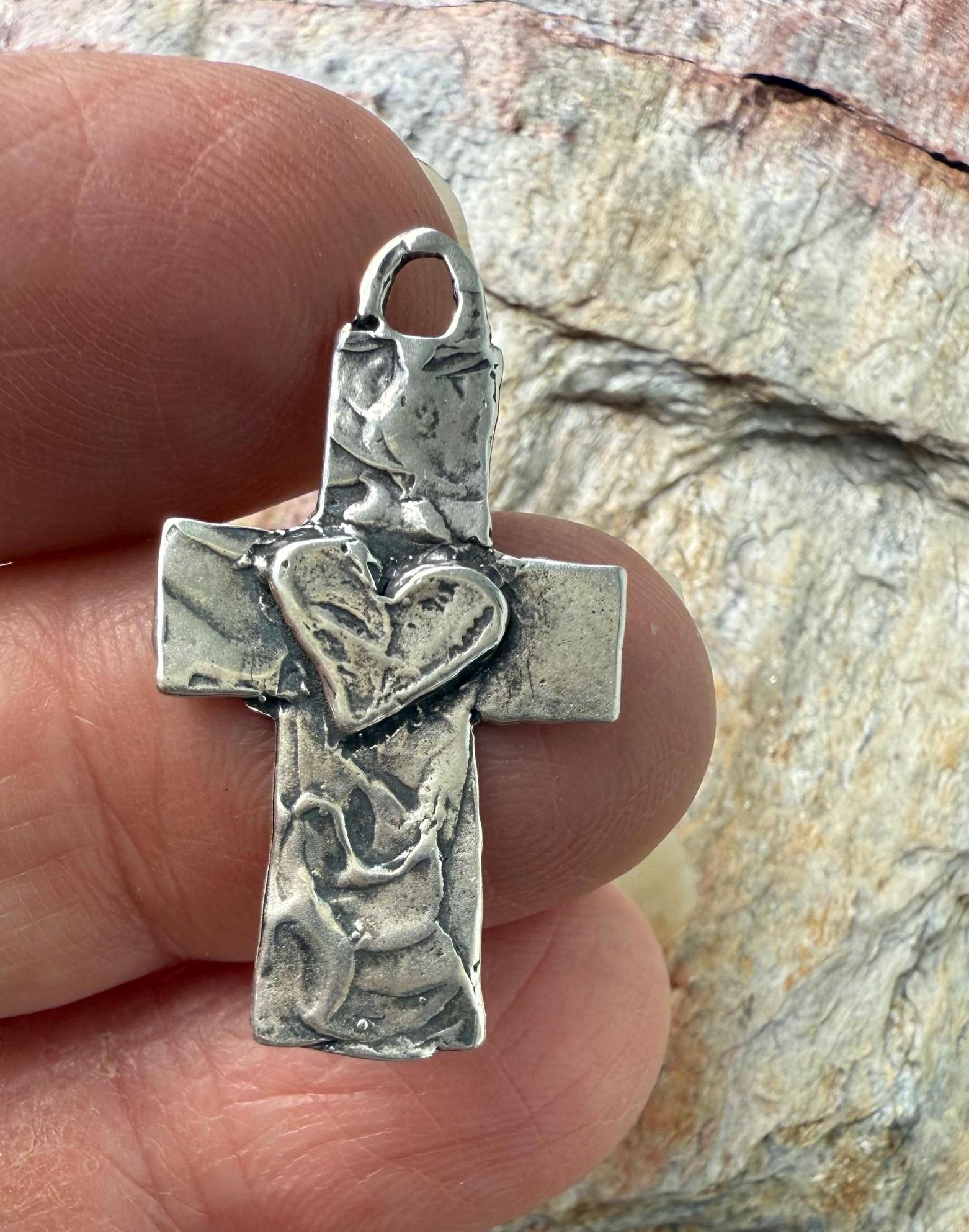 Cross W Heart Pendant in Sterling Silver, Catd-157a - Etsy