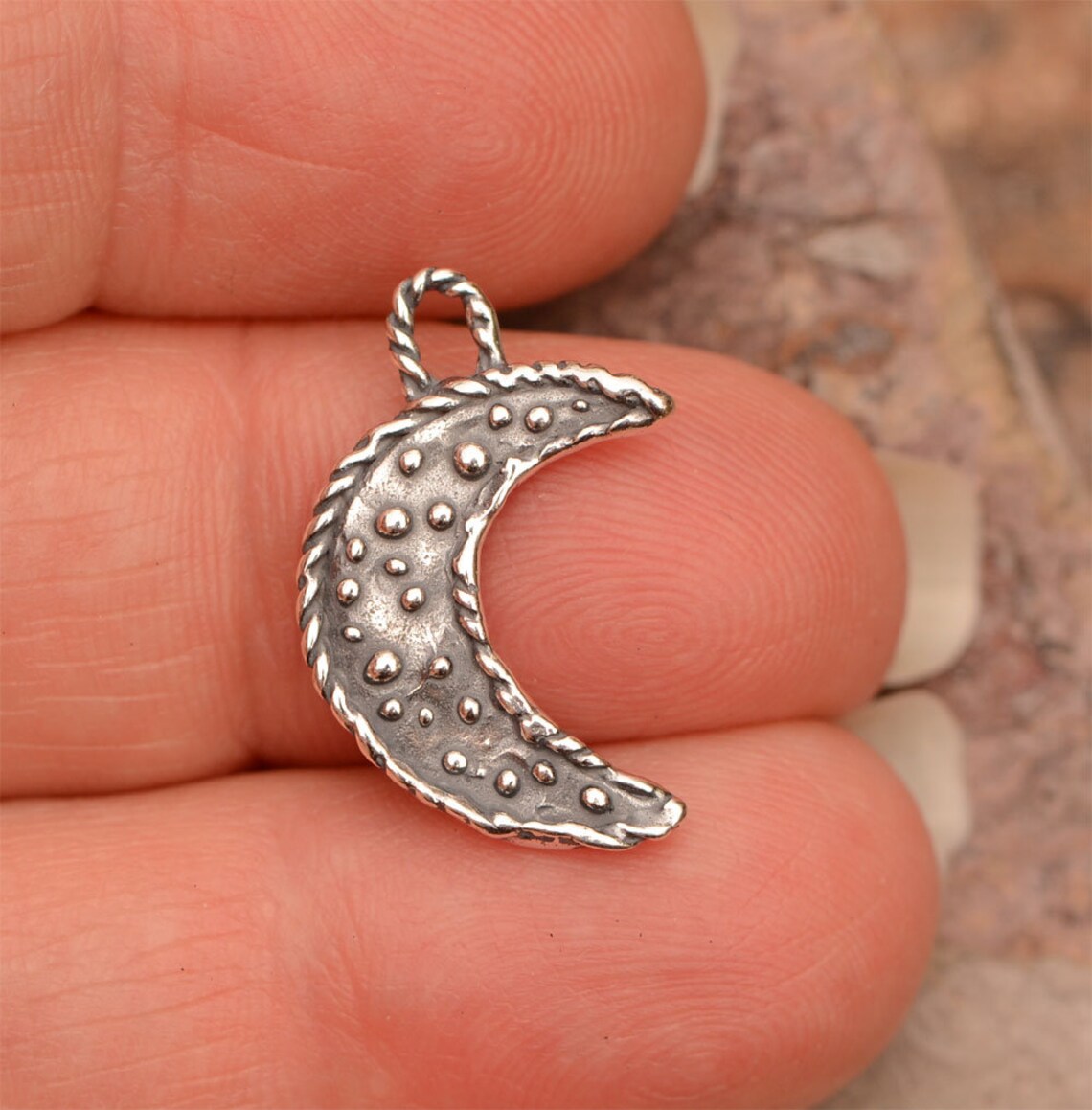 Artisan Moon Charm // Sterling Silver Moon // CH-727 - Etsy