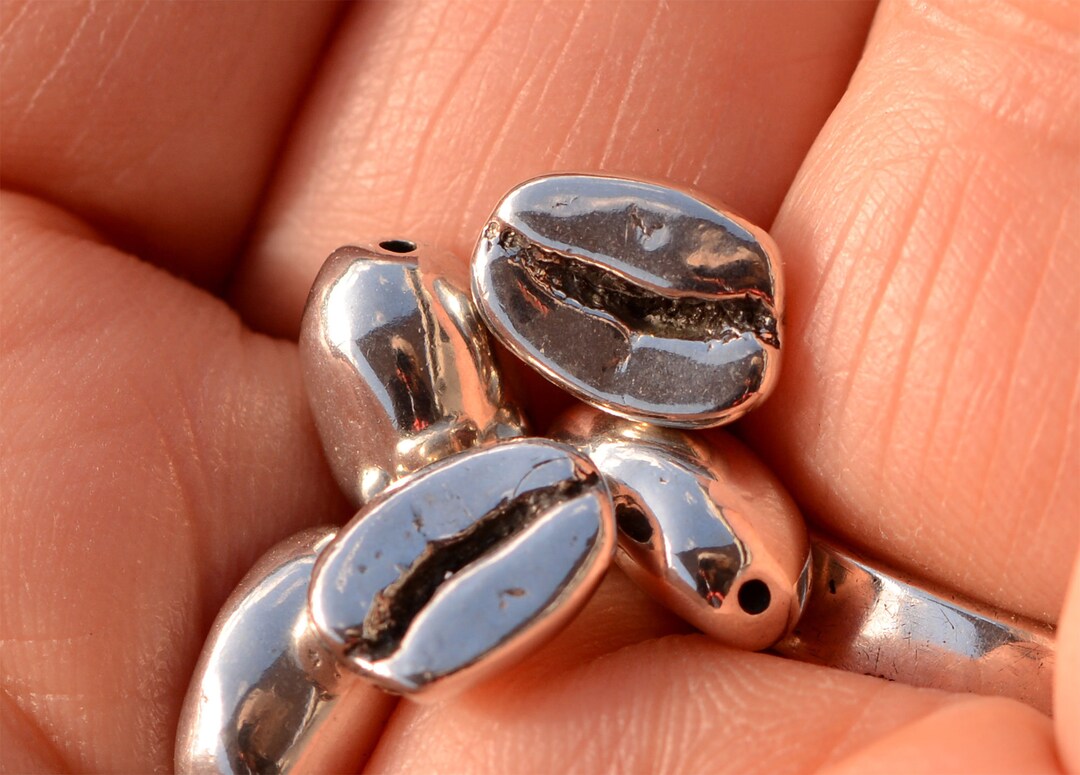 Coffee Bean Bead in Sterling Silver, ONE Bean - Etsy