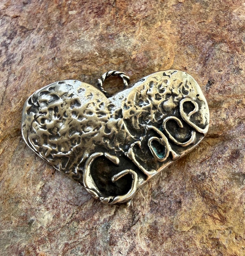 Grace Heart Charm, Rustic Sterling Silver, SS-627 - Etsy