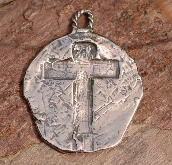 Rustic Artisan Cross Pendant or Big Charm // Sterling Silver - Etsy