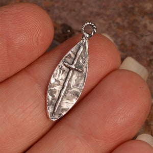 Long Oval Cross // Artisan Cross Charm // Sterling Silver Cross // Catd ...