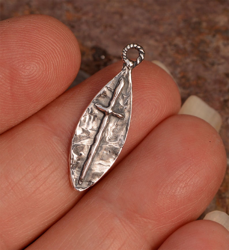 Long Oval Cross // Artisan Cross Charm // Sterling Silver - Etsy