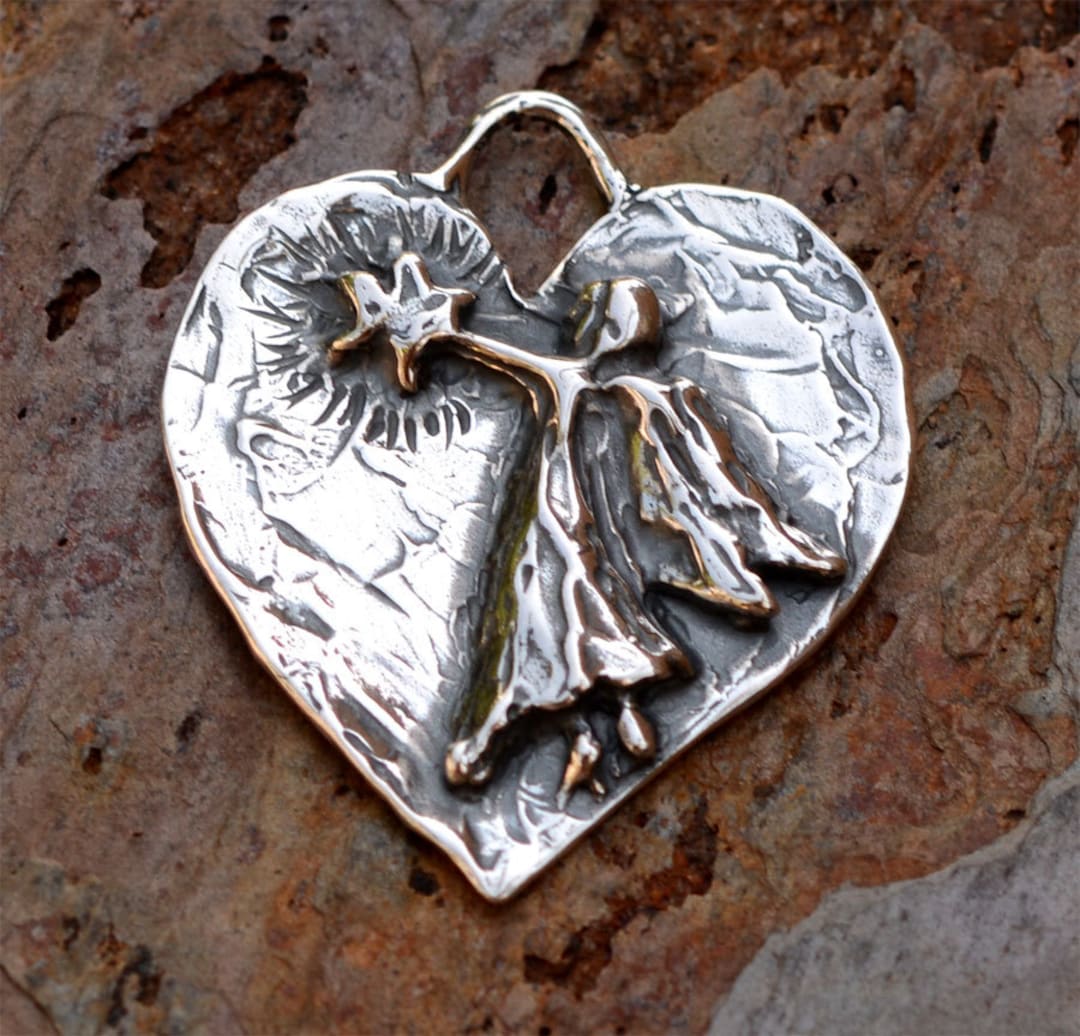 Rustic Angel Heart Pendant, Guardian Angel, Sterling Silver, SS-433 - Etsy