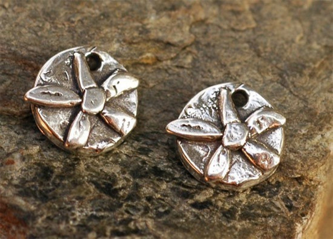 Artisan Round Flower Charms in Sterling Silver set of 2 - Etsy