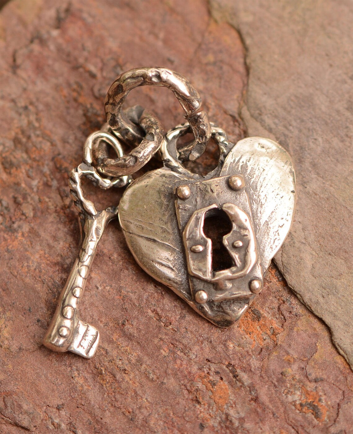 Sterling Silver Heart Lock With Key Charm With Jump Rings - Etsy