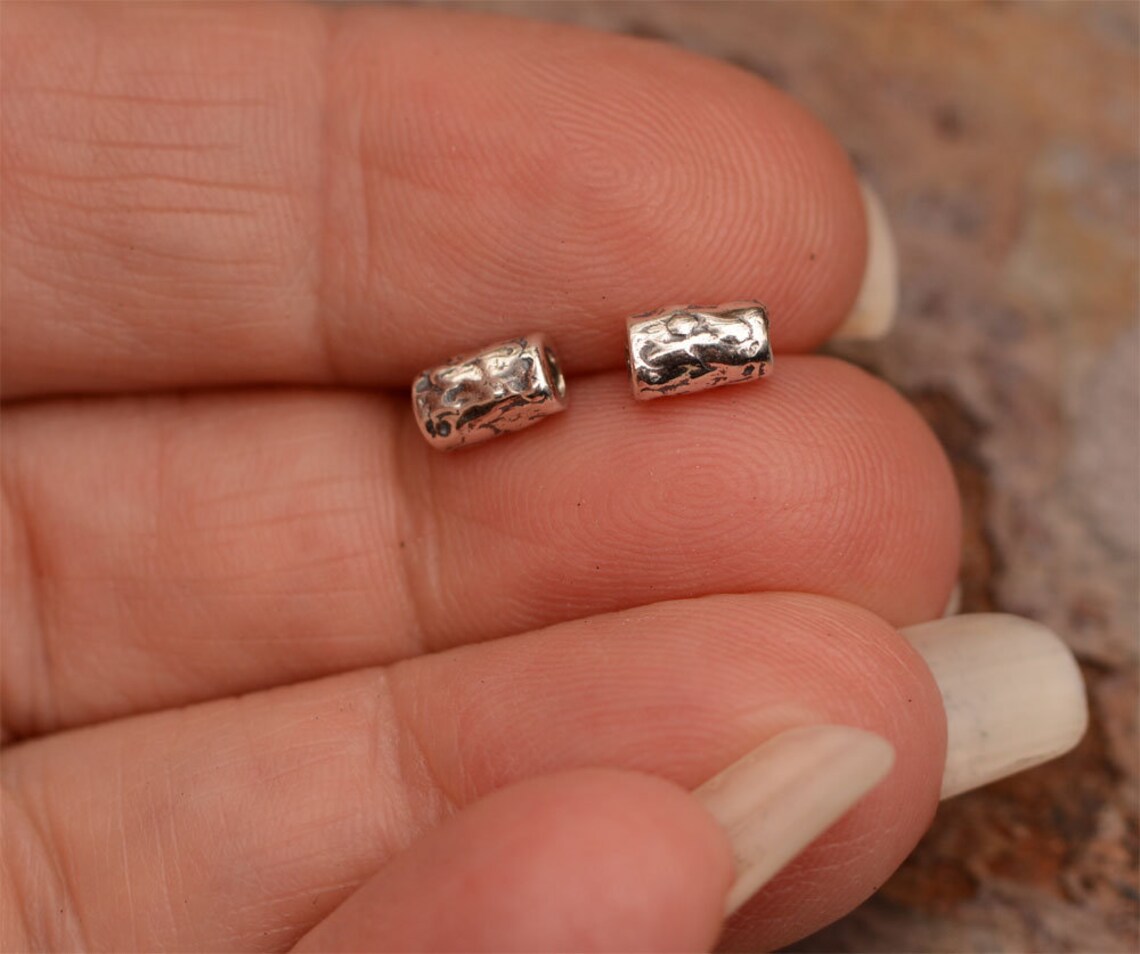 Artisan Tube Shaped Bead in Sterling Silver SS-159 set of 6 - Etsy