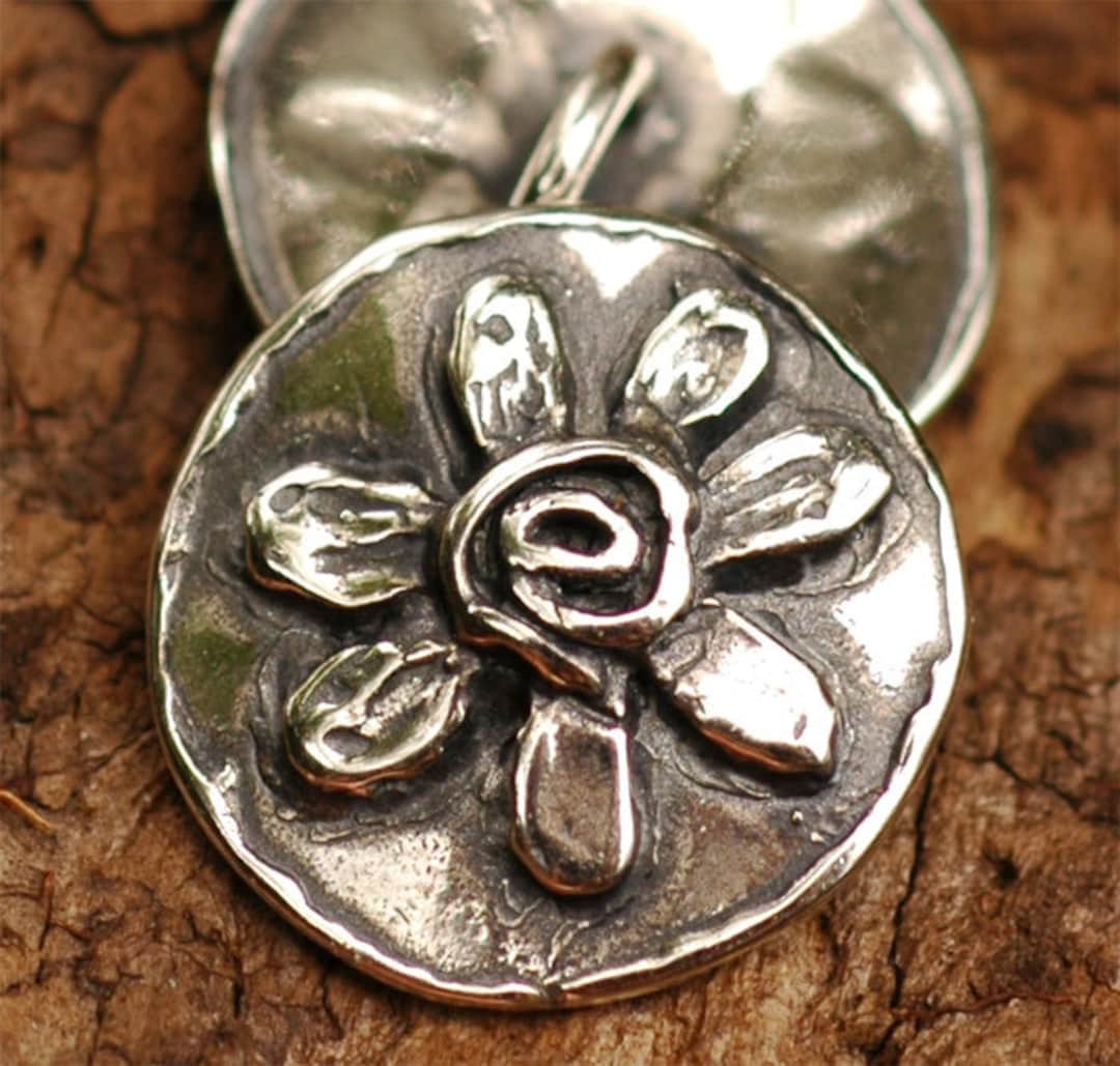 Oxidized Sterling Silver Flower Button, Bohemian Style (16mm), SS-85 - Etsy
