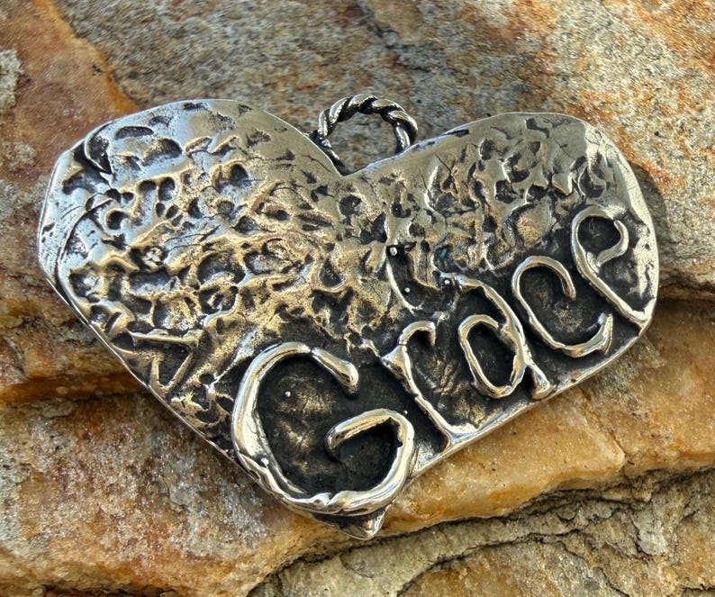 Grace Heart Charm, Rustic Sterling Silver, SS-627 - Etsy
