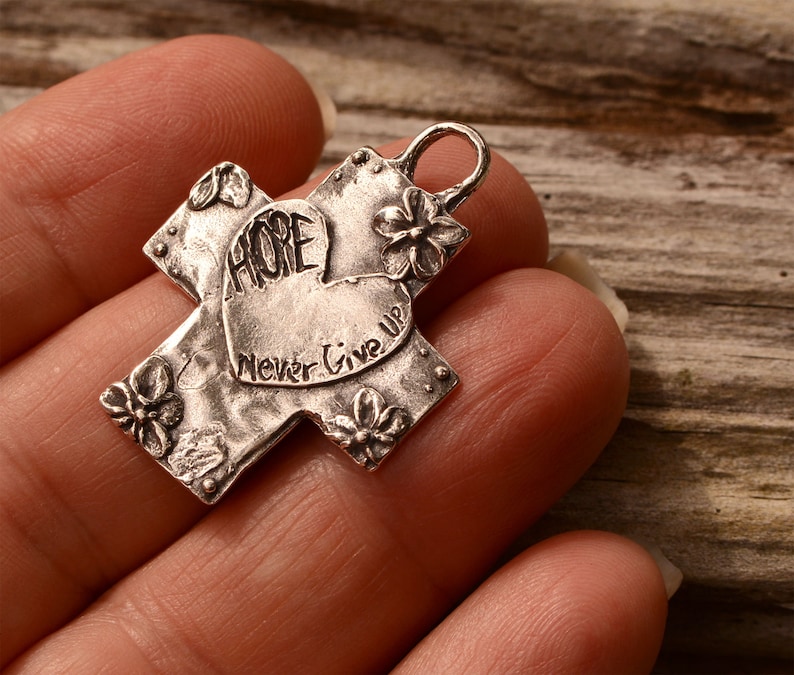 Hope Cross, Never Give Up, Sterling Silver, SS-1055 - Etsy