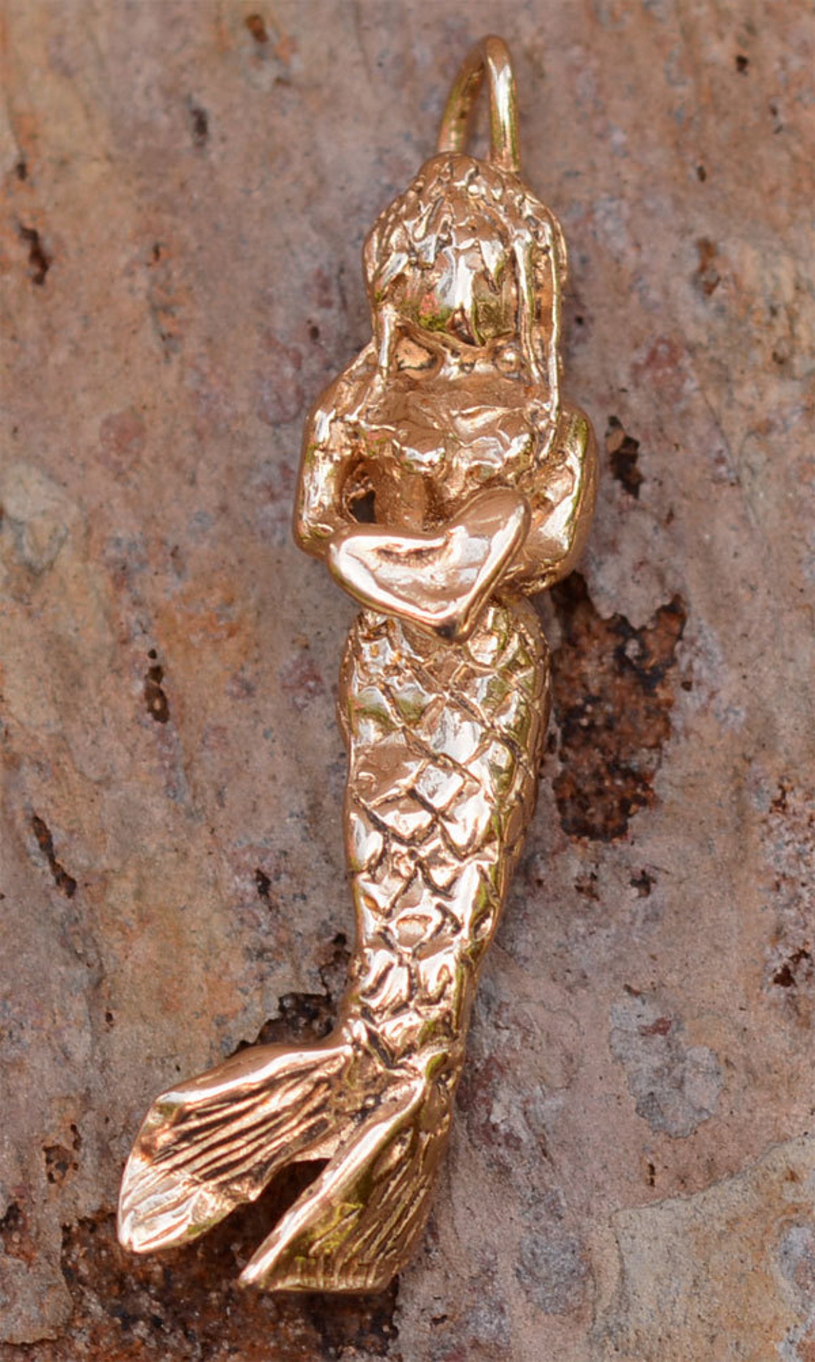 Mermaid Pendant in Rustic Gold Bronze | Etsy