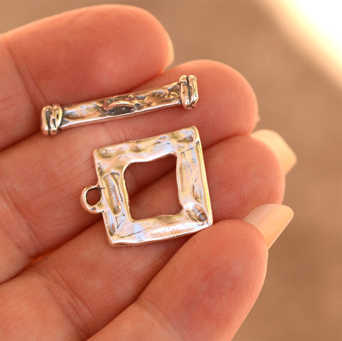 Square Toggle in Sterling Silver Rustic Clasp PX-14 - Etsy
