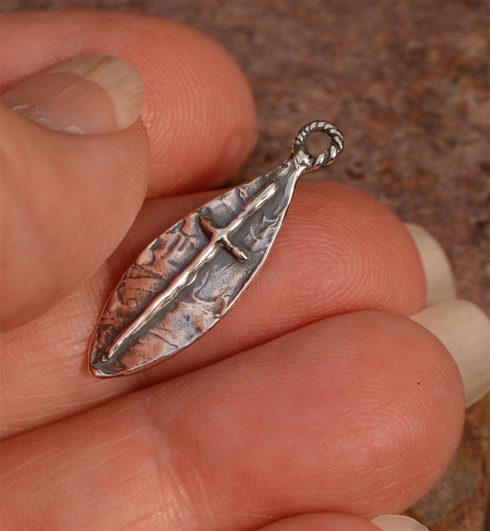 Long Oval Cross // Artisan Cross Charm // Sterling Silver | Etsy