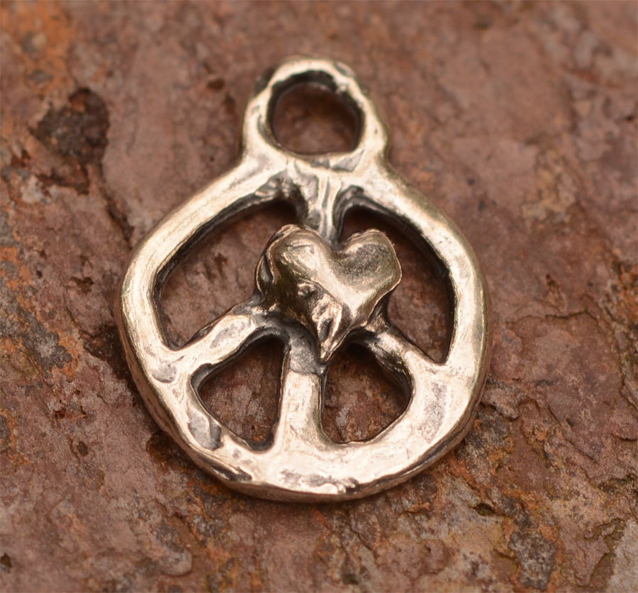 Peace Charm With Heart in Sterling Silver 14mm Sterling - Etsy