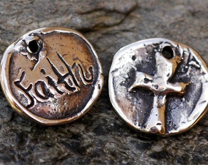 Tiny Cross Charm With Faith Inscribed in Sterling Silver ONE - Etsy