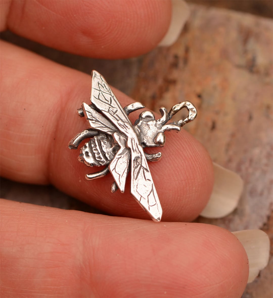 Rustic Bee Charm in Sterling Silver // Catd-722 - Etsy