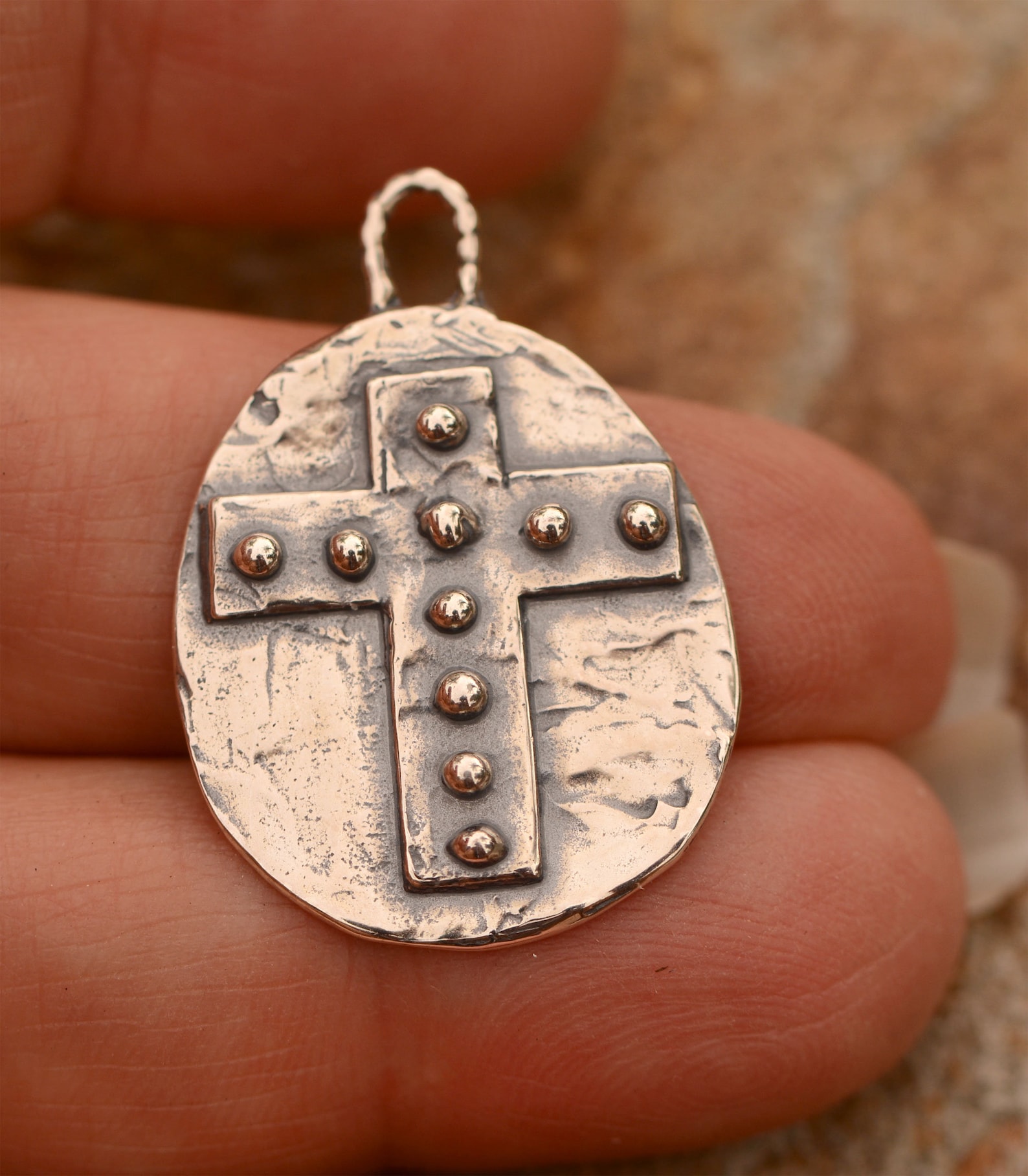 Silver Cross Pendant, Artisan Dotted Cross Medallion, R-791 - Etsy
