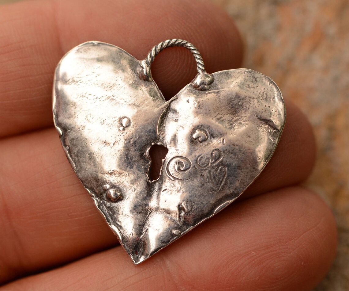 Artisan Heart Lock Pendant in Sterling Silver, Catd-1033 - Etsy