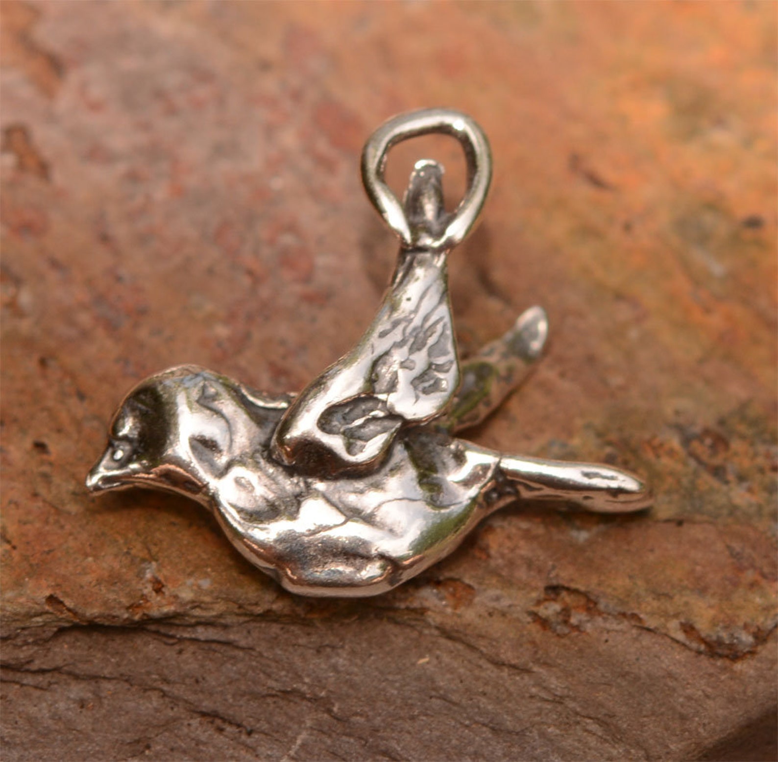 Sterling Siver Bird Charm // Rustic Blue Bird Charms - Etsy