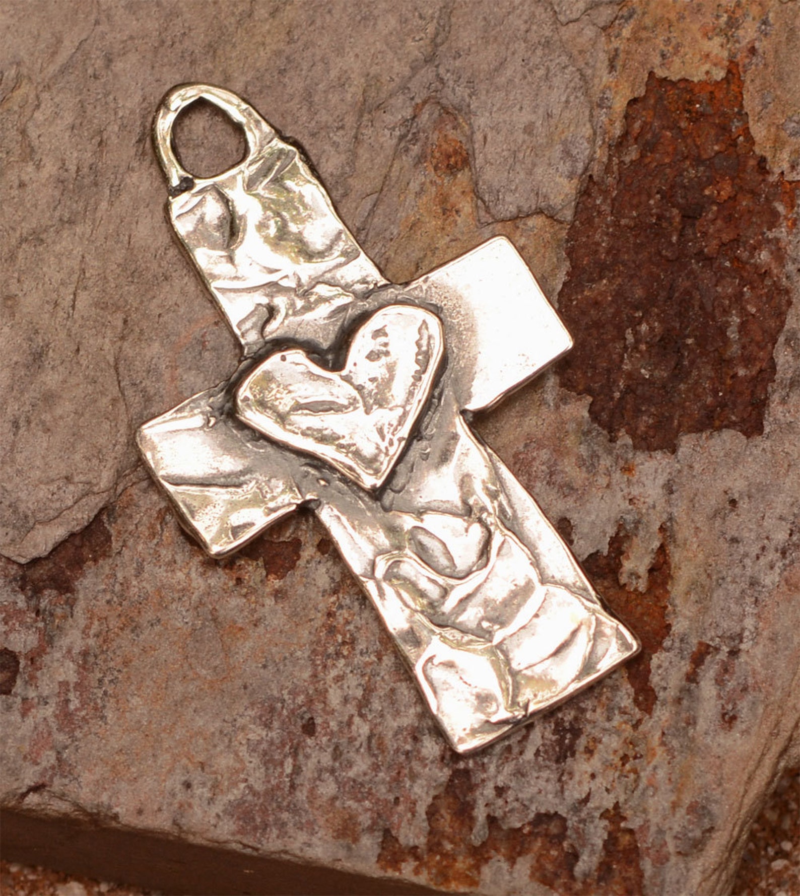 Cross W Heart Pendant in Sterling Silver, Catd-157a - Etsy