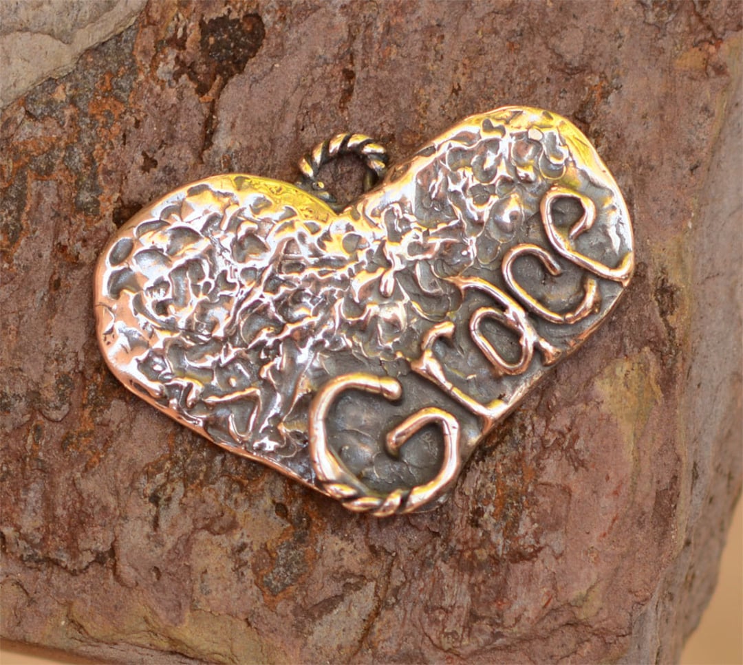 Grace Heart Charm, Rustic Sterling Silver, SS-627 - Etsy