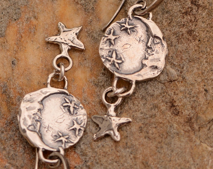 Moon and Stars Earrings, Sterling Silver, Fancy French Hooks or ...