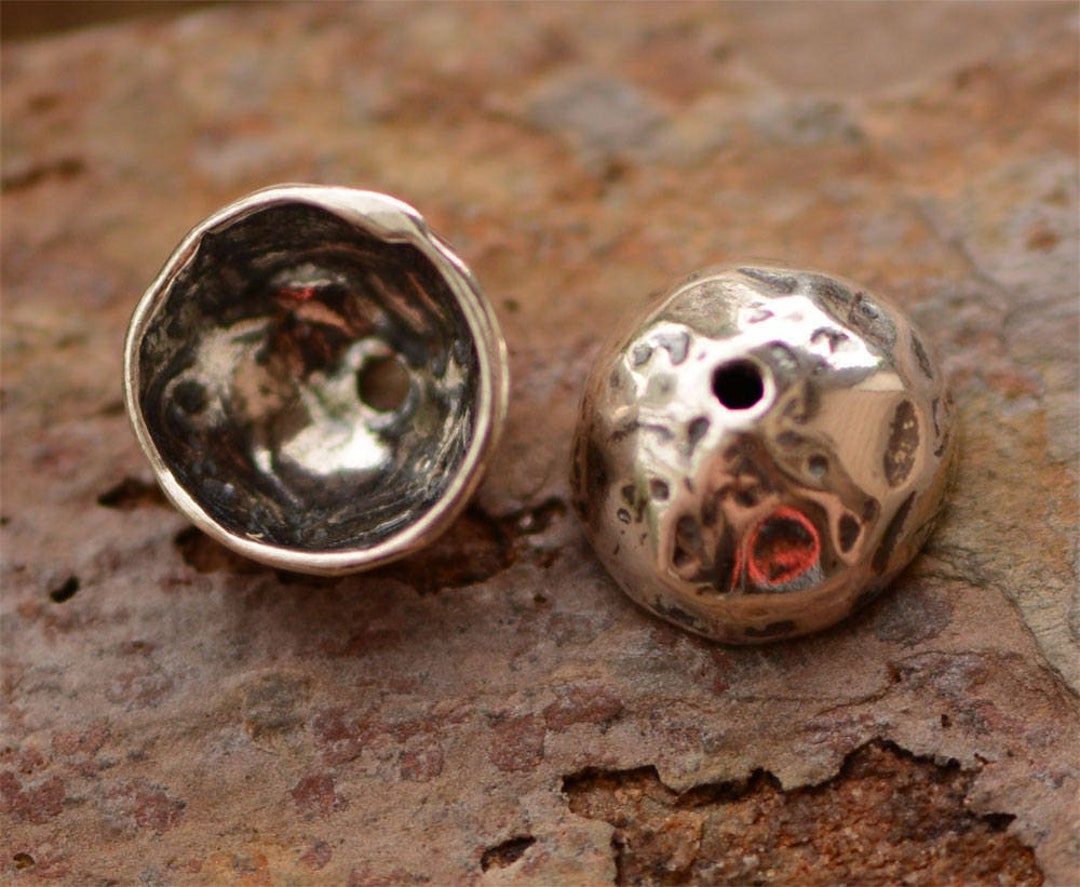 Bead Caps for Pearls, Rustic Sterling Silver Bead Caps, High Domed PAIR ...