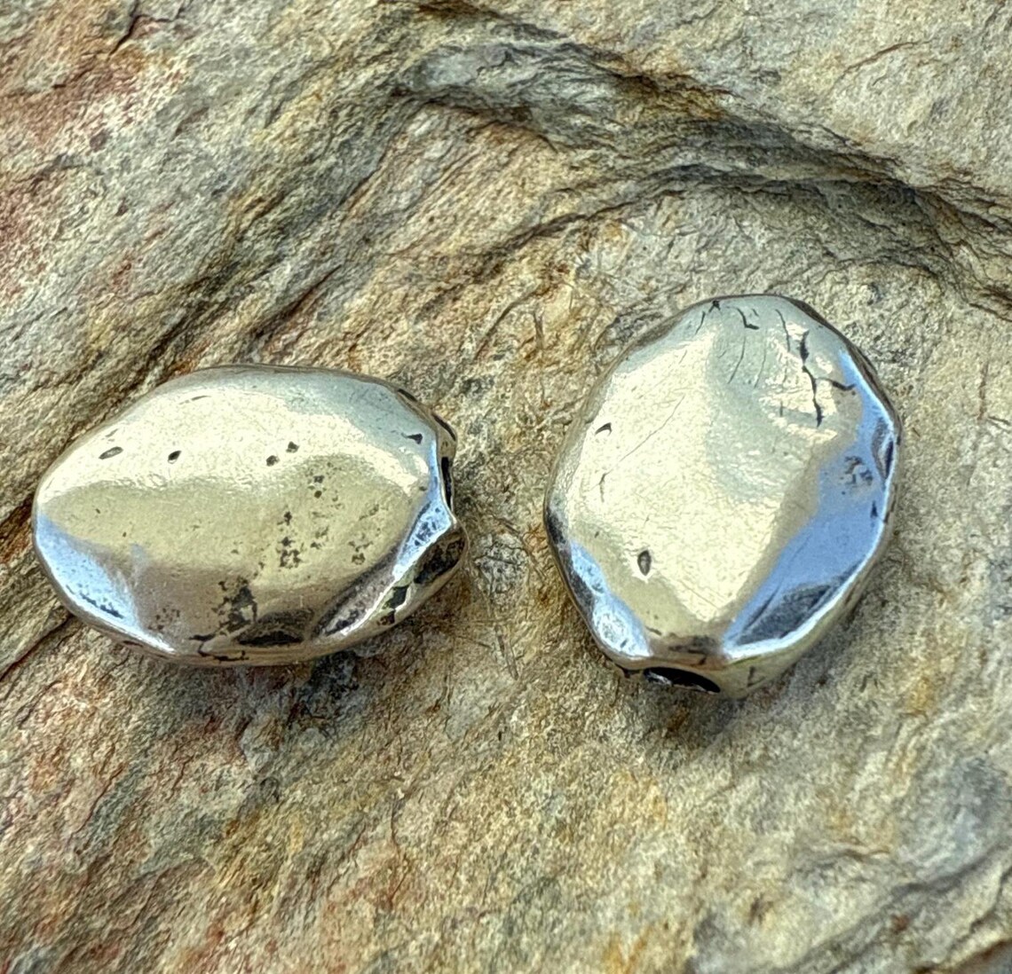 Artisan Rustic Oval Pebble Sterling Silver Bead (ONE) - Etsy