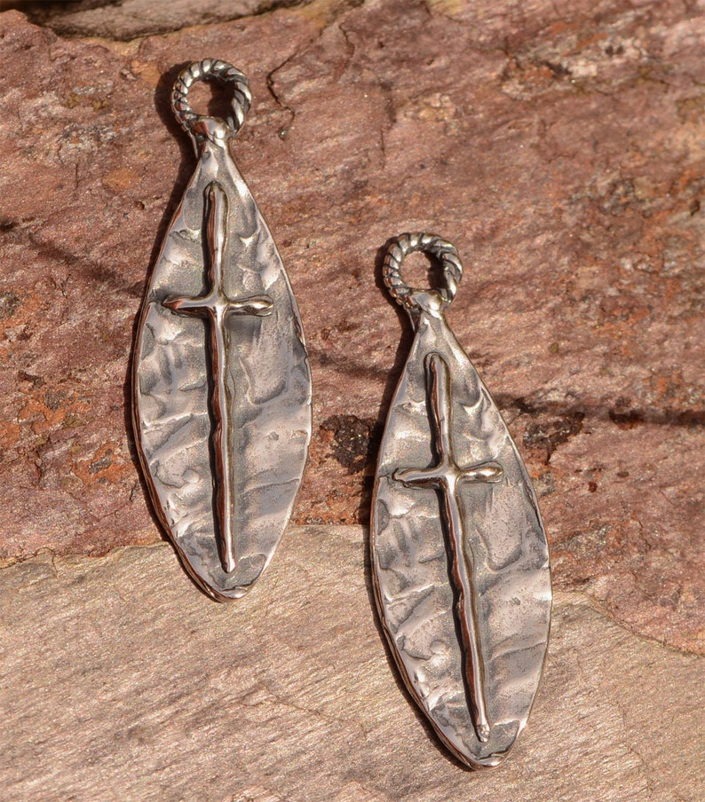 Long Oval Cross // Artisan Cross Charm // Sterling Silver - Etsy